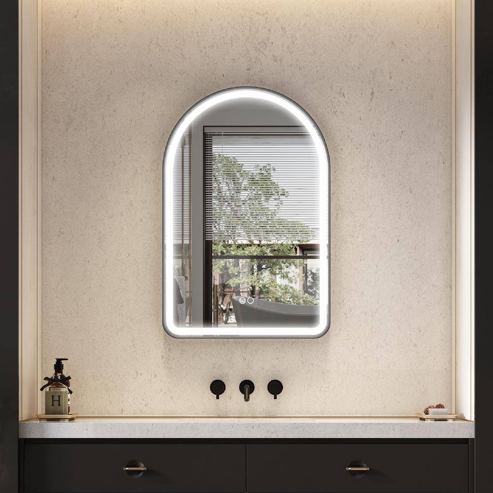 24 in. W x 36 in. H Arched Framed Anti-Fog Wall LED Bathroom Vanity ...