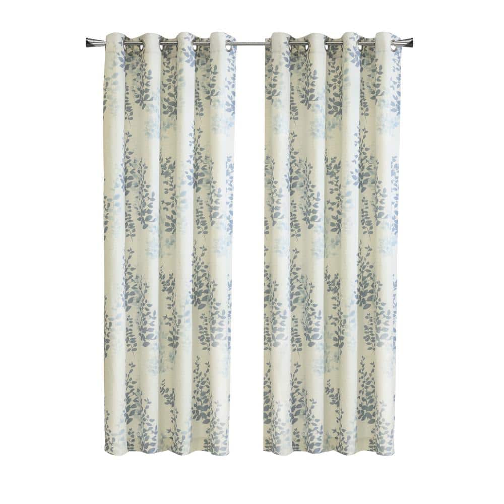 Habitat Lana Blue Polyester Linen Floral 50 in. W x 63 in. L Grommet ...