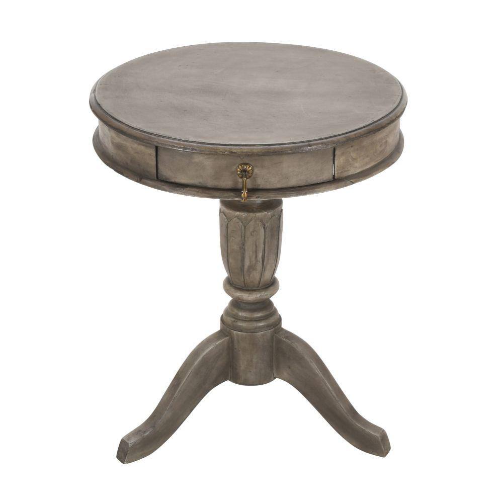THE URBAN PORT 21 in. Rustic Gray Round Top Mango Wood Handcrafted End ...