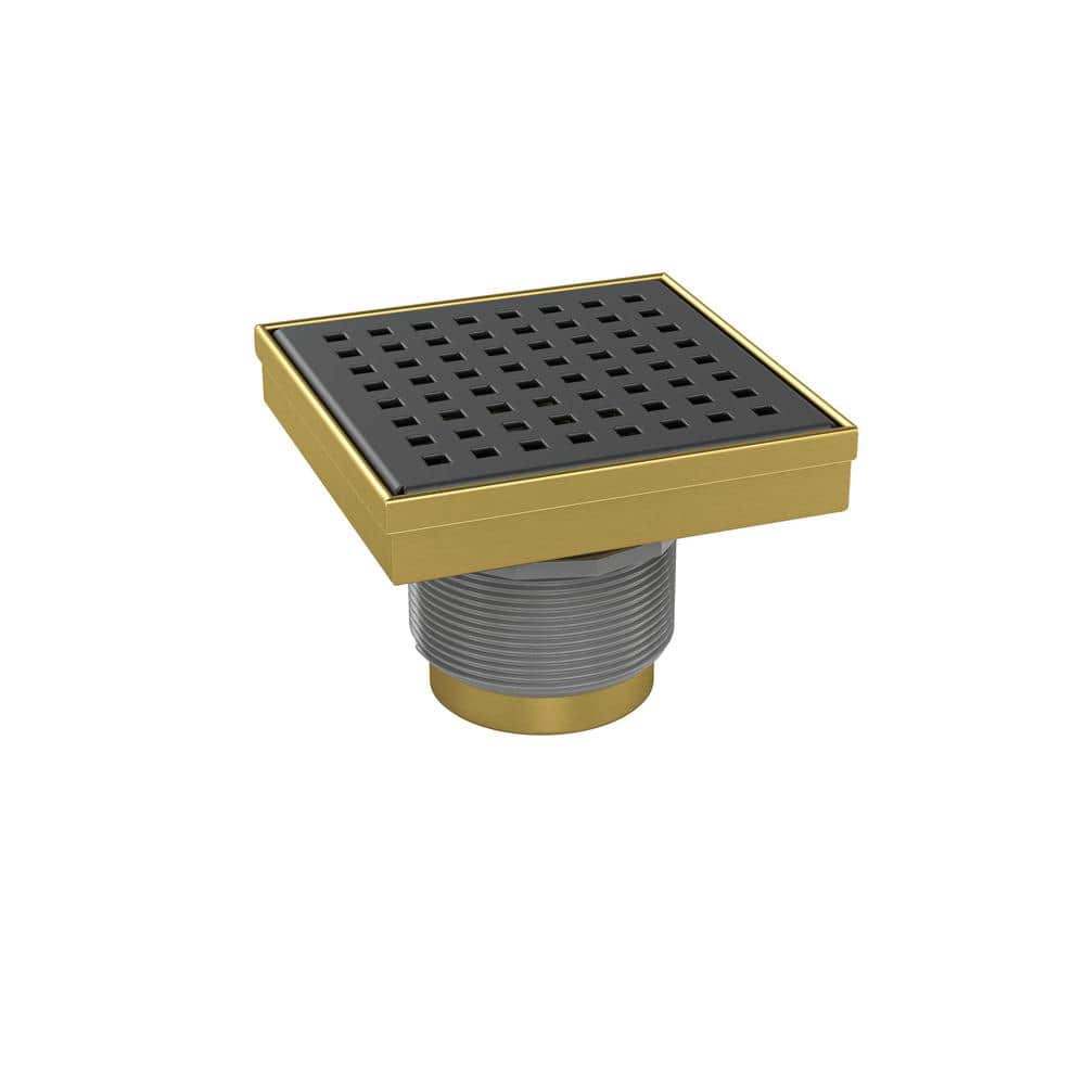 Oatey Designline Square Shower Drain 4 in. x 4 in. Matte Black and Gold ...