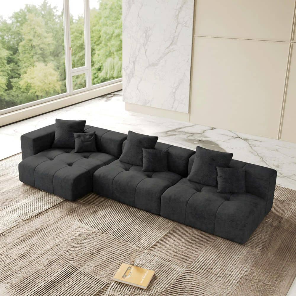 Magic Home Oversized 131 in. 3-Piece Linen Modular Sectional Sofa ...