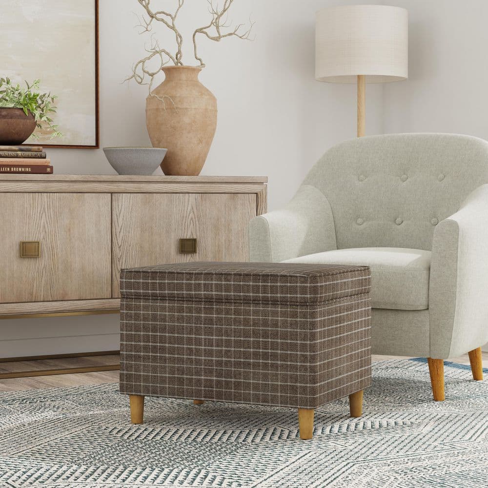 Homepop Dinah Brown Windowpane Print Polyester 24 in. Ottoman with ...