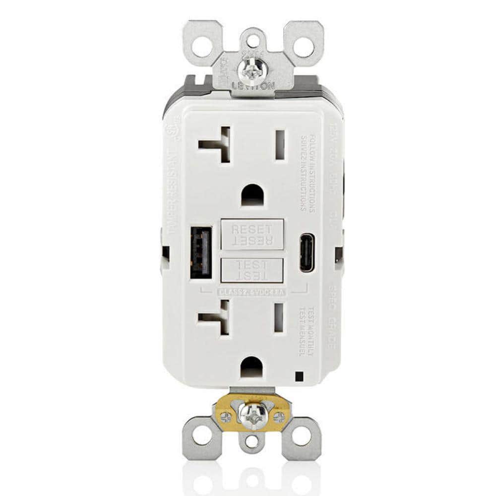 Leviton 20A SmartlockPro Self-Test GFCI Combination 24W (4. 8A) Type A ...