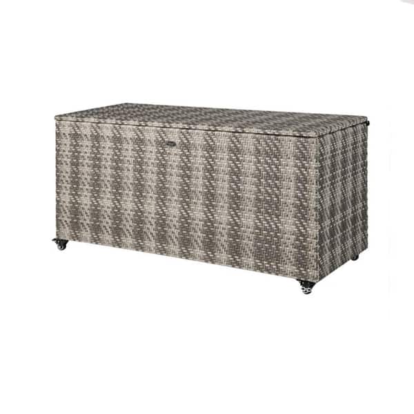 Clihome 96 Gal. PE Wicker Storage Box Outdoor Deck Box in Gray with 4 ...