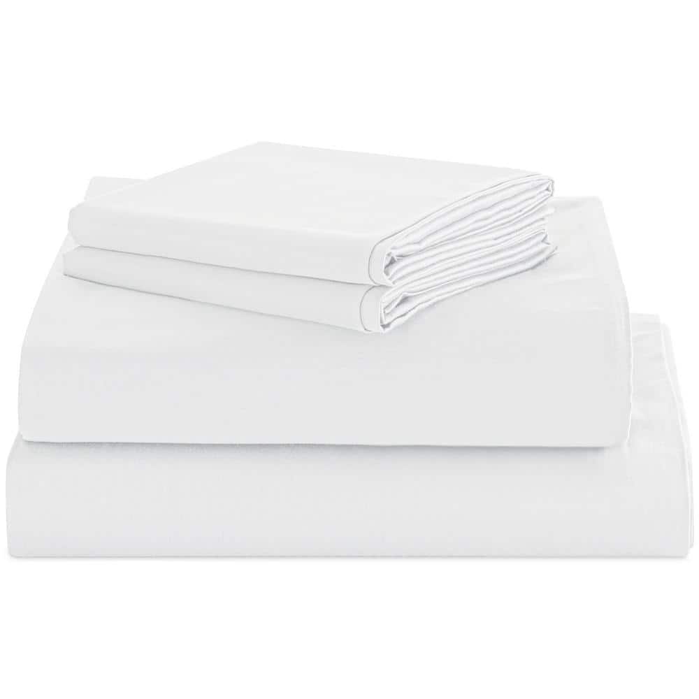 SUBRTEX 4-Piece White Solid Polyester Full Sheet Set, Ultra-soft and ...