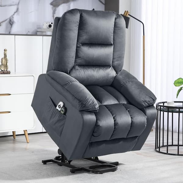 HOMCOM Gray Electric Power Lift Fabric Overstuffed Recliner Chair with Remote Control and Massage for the Elderly 713 160V80GY