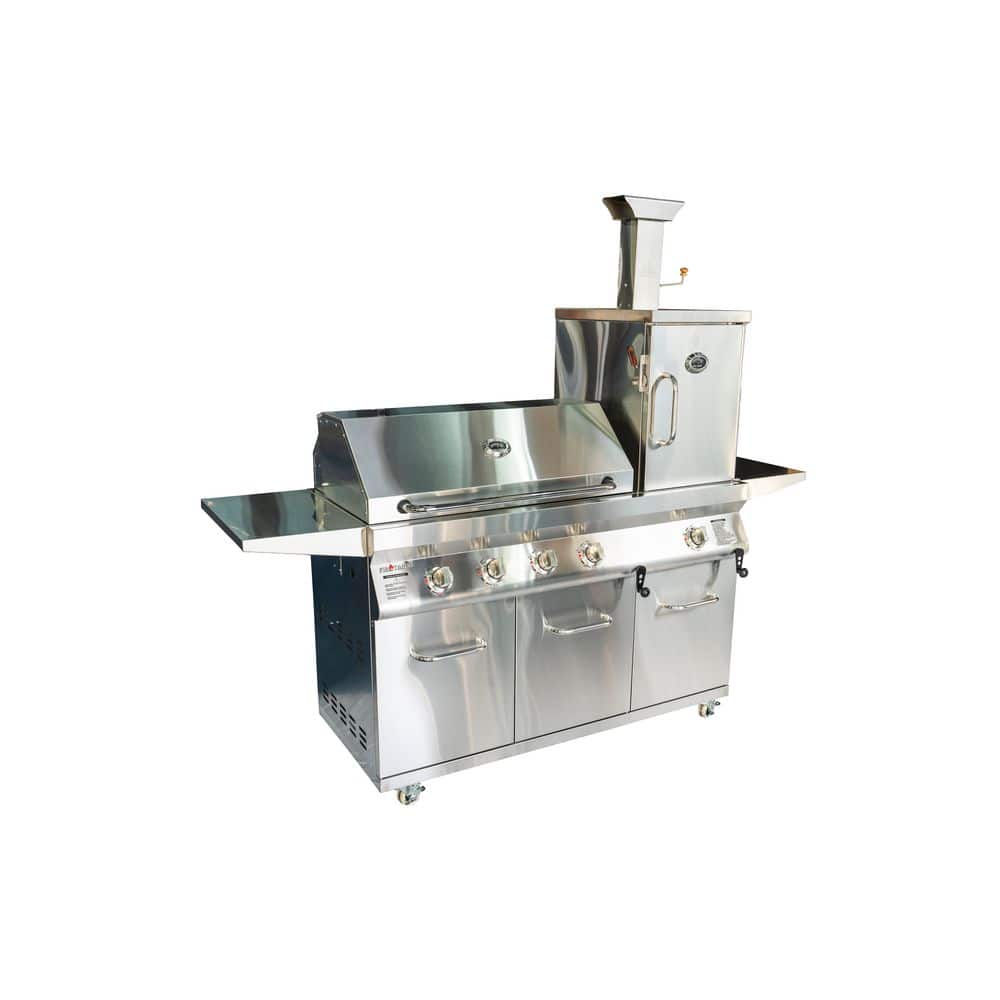 Fire Tango 4-Burner Propane Gas Grill and Smoker with Adjustable Height ...