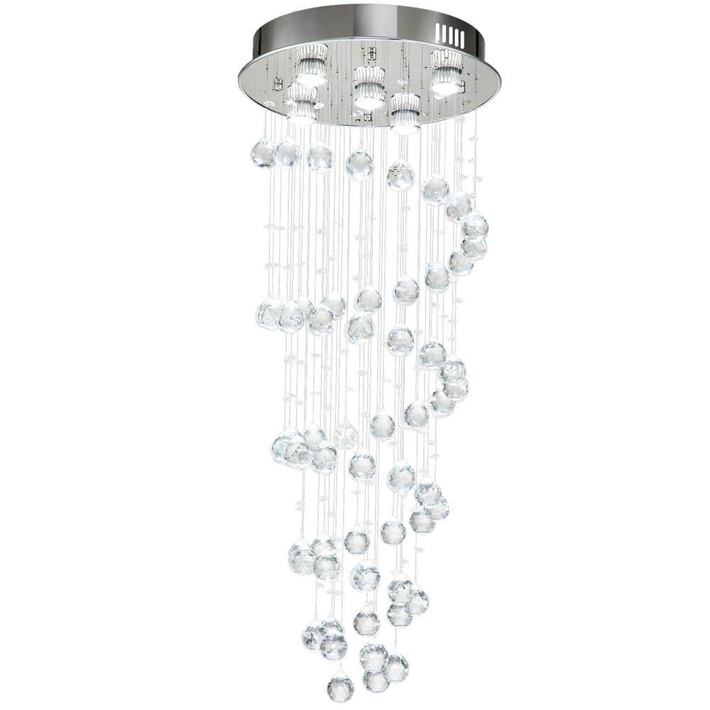 OUKANING 5-Light Silver Modern Luxury Crystal Raindrop Flush Mount ...