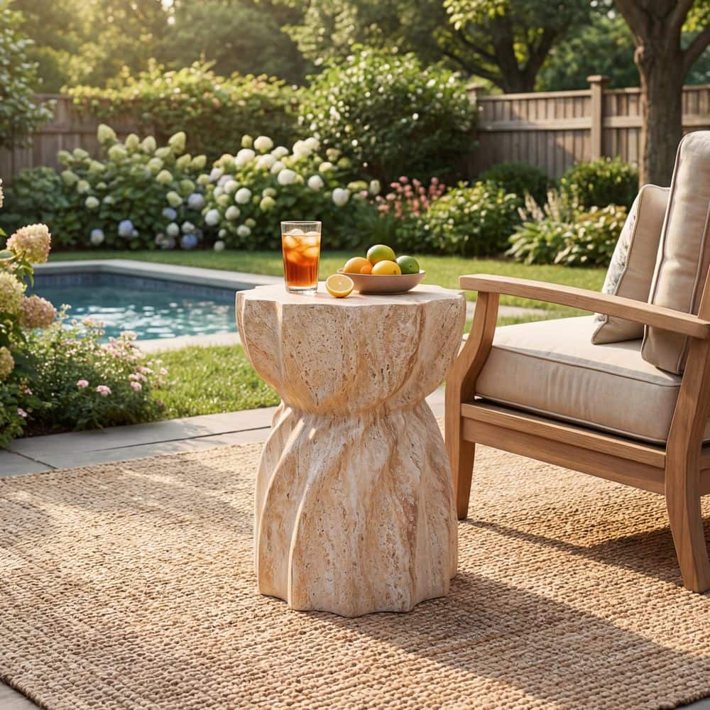 CHRISTOPHER KNIGHT HOME Sirius Travertine Concrete Finish Drum Shape ...