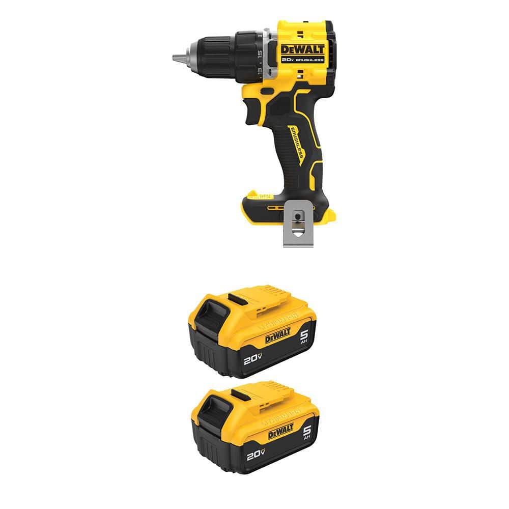 DEWALT ATOMIC 20-Volt MAX Lithium-Ion Brushless Cordless 1/2 in. Drill Driver with (2) 20-Volt ...