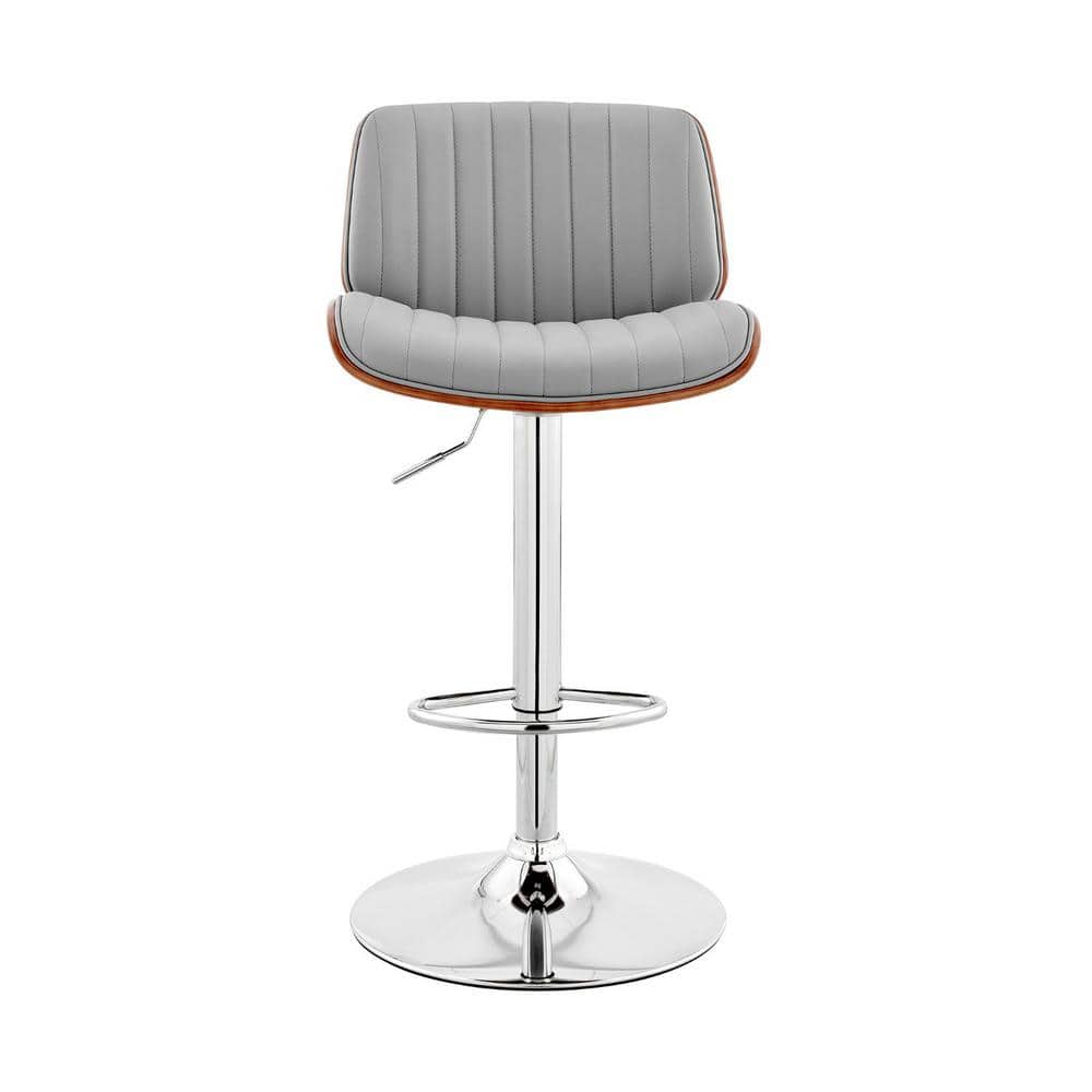 HomeRoots Adjustable Gray Faux Leather Chrome and Walnut Bar Stool ...