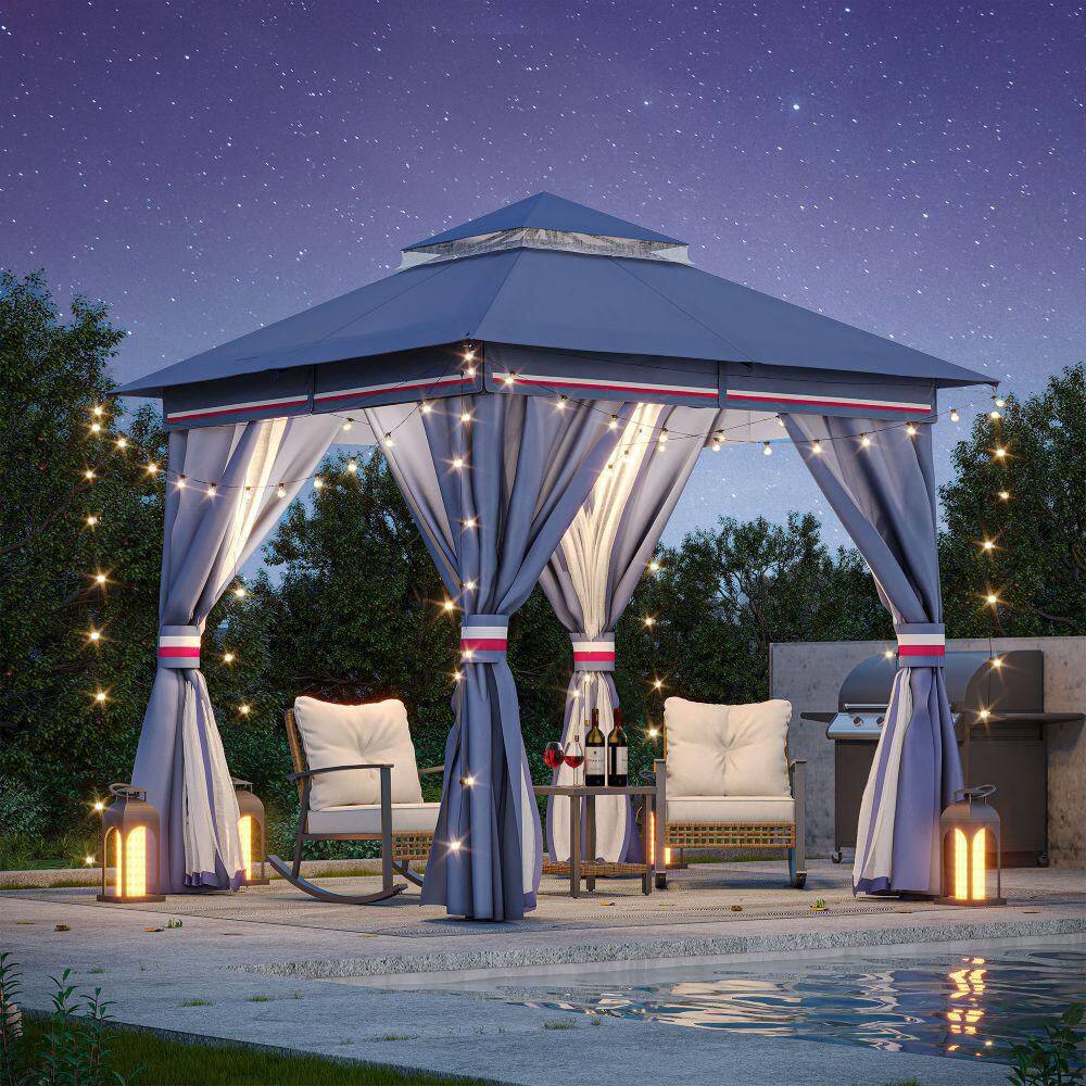 LAUSAINT HOME 8 ft. x 8 ft. Blue Outdoor Patio Gazebo with Double Roof ...