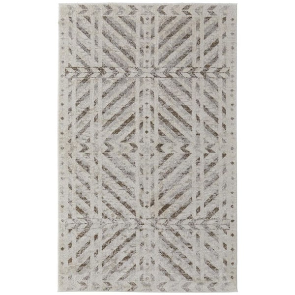 HomeRoots 2 ft. x 15 ft. Ivory, Brown Abstract Area Rug 2000567809 ...