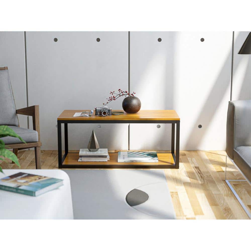 HOME IMPORTS EMPORIUM 43 in. Powder Coating Black Frame and Rectangle Wood Laminate Top Coffee ...