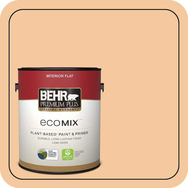 BEHR PREMIUM PLUS 1 gal. #M240-4 Sheer Apricot Flat EcoMix Plant-Based ...