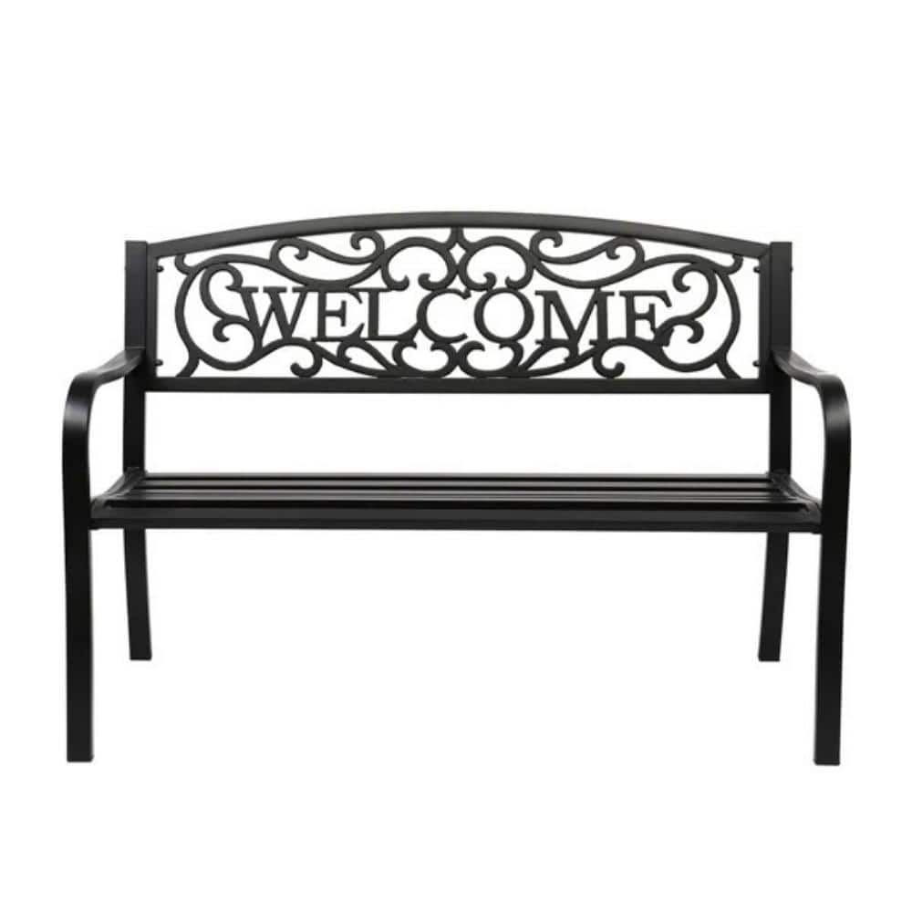 AOPSPS 50 in. Metal Outdoor Welcome Backrest Cast Iron and PVC Bench ...