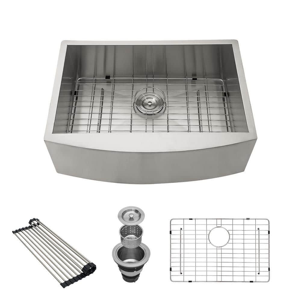 Sarlai 27 in. Farmhouse Apron Single Bowl 16-Gauge Stainless Steel ...