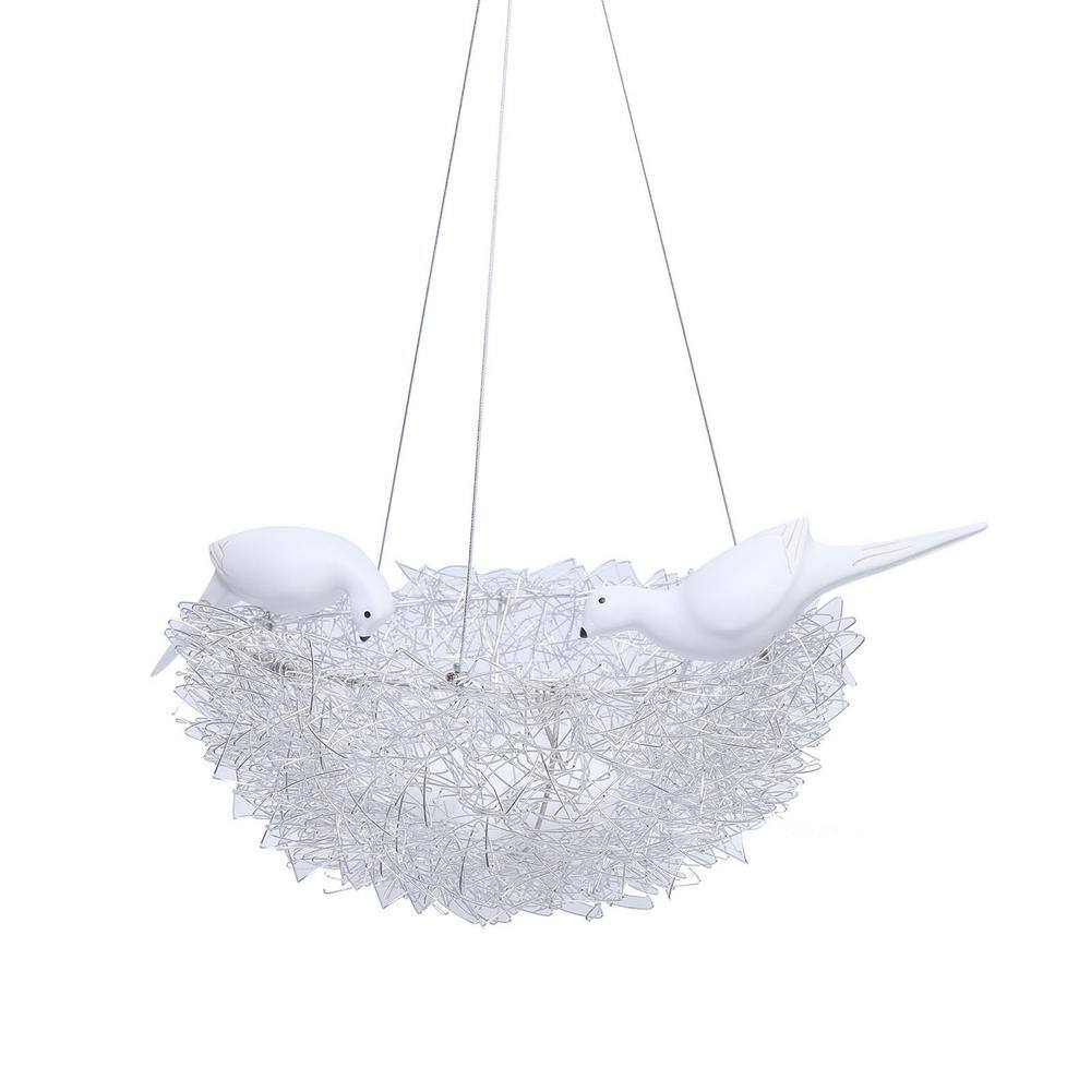 OUKANING 15.74 in. 5-Light White Creative Bird Nest Shaded Pendant ...