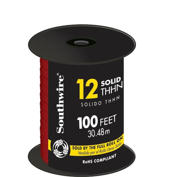 Southwire 100 ft. 12 Red Solid CU THHN Wire 11589984 - The Home Depot