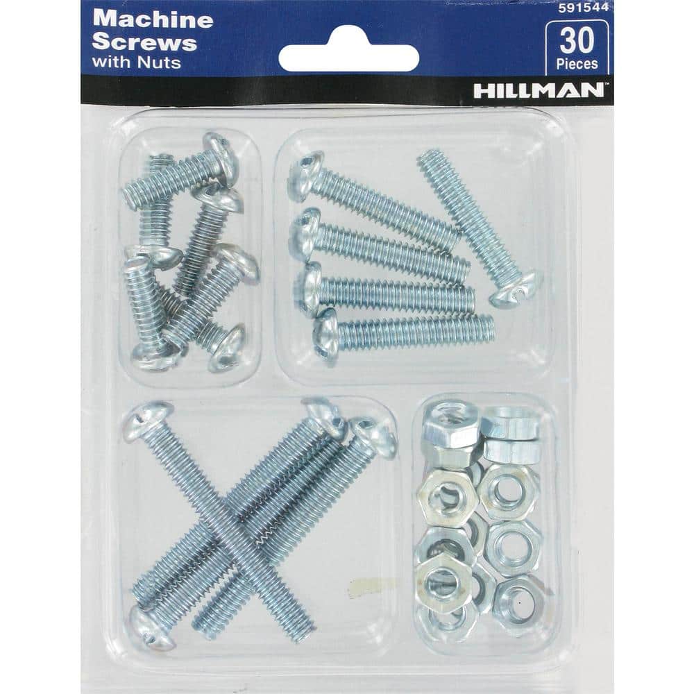 Hillman Zinc Round Head Machine Screws and Nuts Assorted Kit (30-Pack ...