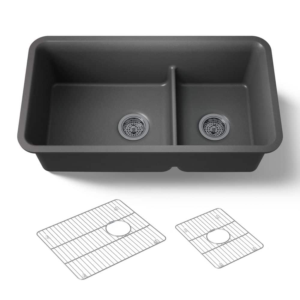 KOHLER Cairn Matte Graphite Granite Composite 33 .5 in. Double Bowl ...