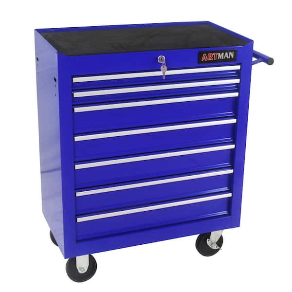 Damodpoy 12.9 in. W 7 Drawer Rolling Metal Blue Tool Cabinet with Lock ...