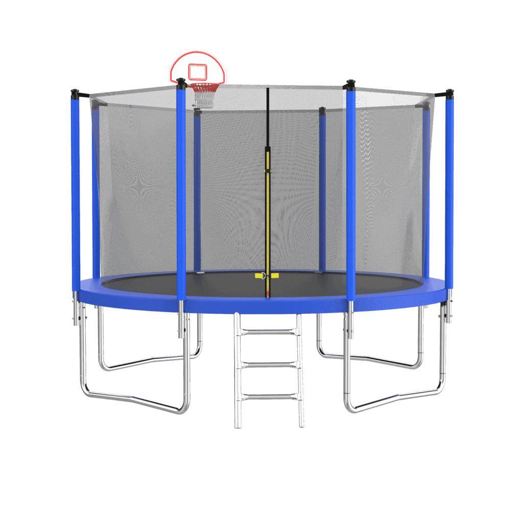 SUNRINX 12 ft. Blue Round Trampoline with Safety Enclosure Net and ...