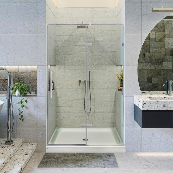 Fine Fixtures 54 in. W x 74 in. H Hinged Frameless Shower Door with ...