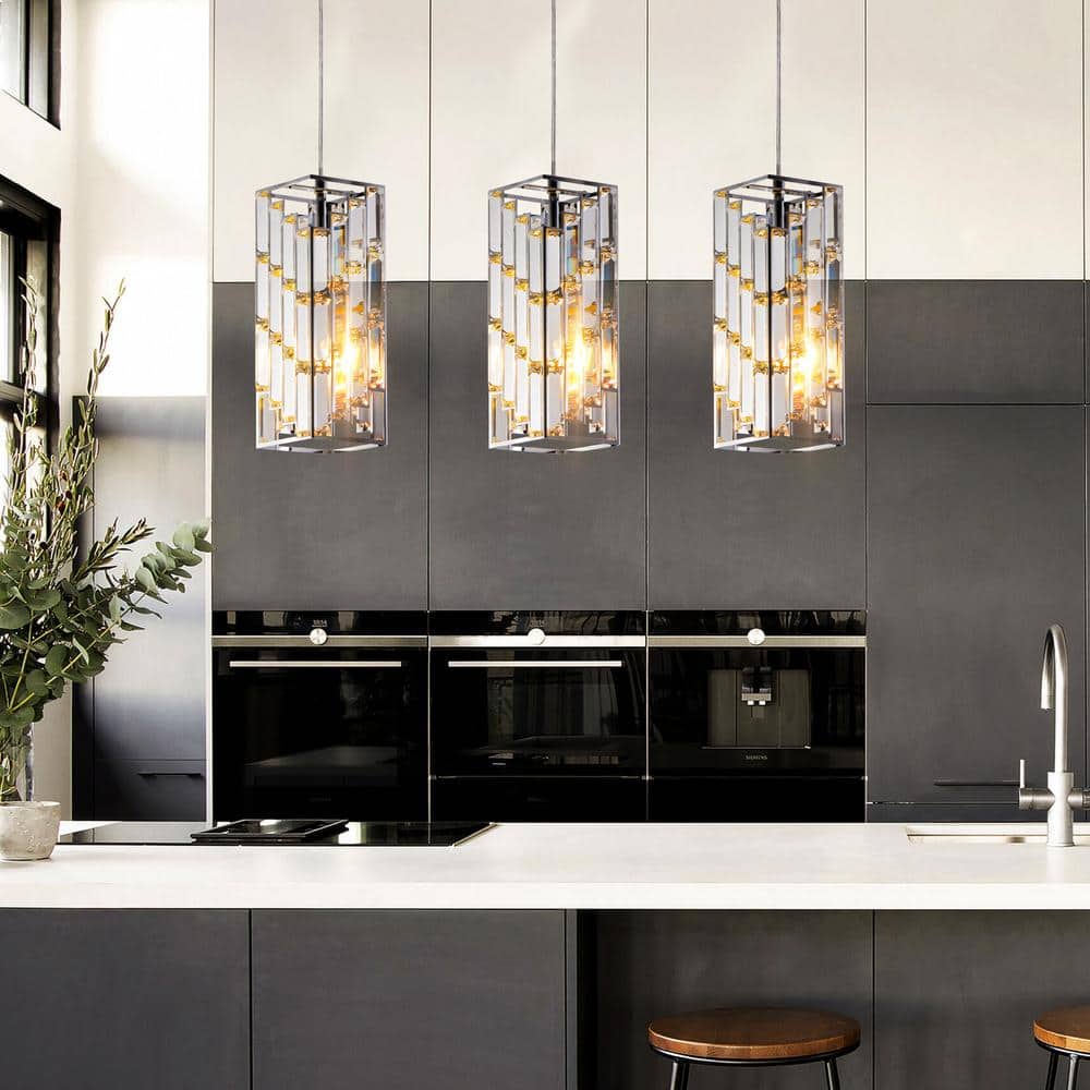 Logmey 60-Watt 1 Light Chrome Pendant Light with Crystal Shade, No ...