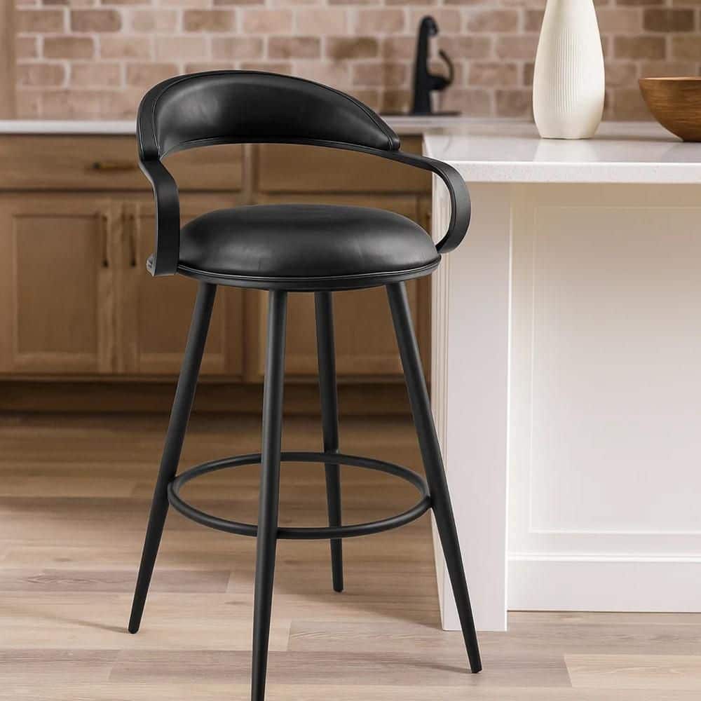Benjara Gargy 35 in. H Vintage Black and Black Metal Bar Stool with ...