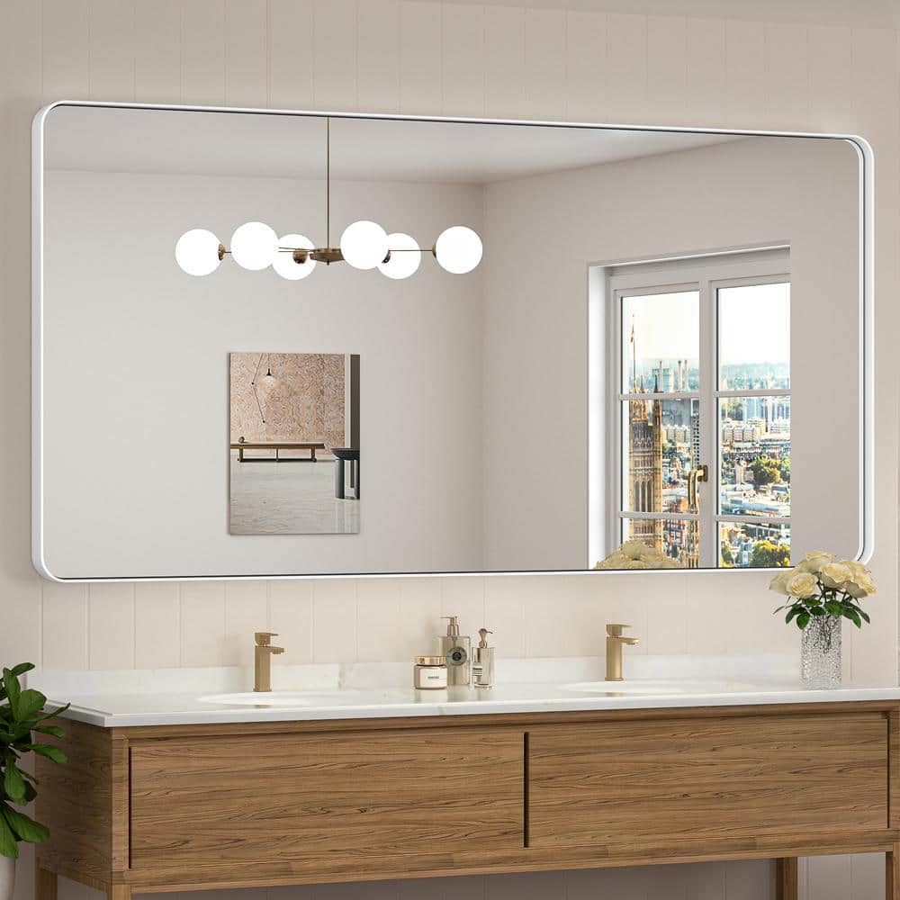 KeonJinn 72 in. W x 36 in. H Modern Rectangular White Bathroom Mirror ...