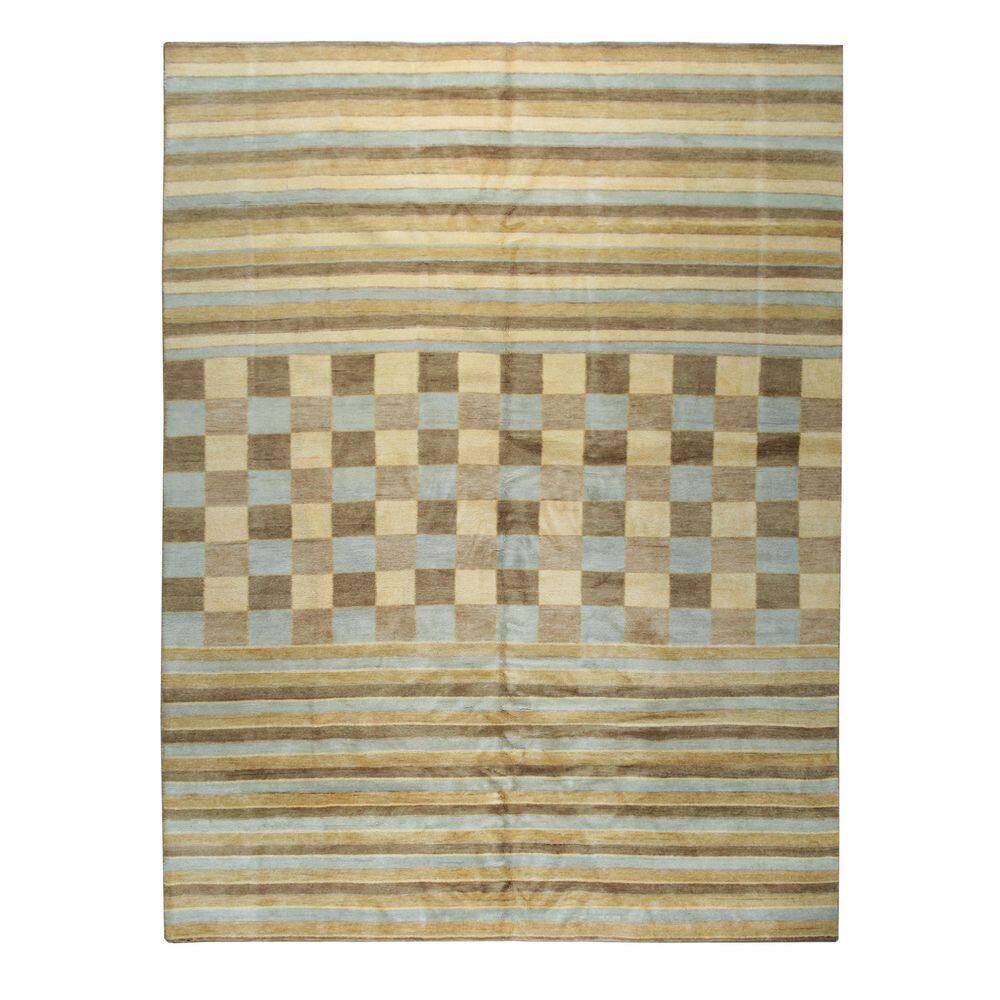 EORC Contemporary Brown 8 ft. x 10 ft. Hand-Knotted Wool with Stripes ...