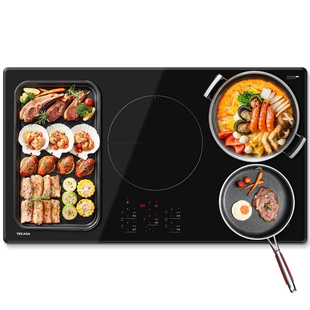 TECASA 36 in. 5-Burner Induction Glass Cooktop in Black with Bridge ...