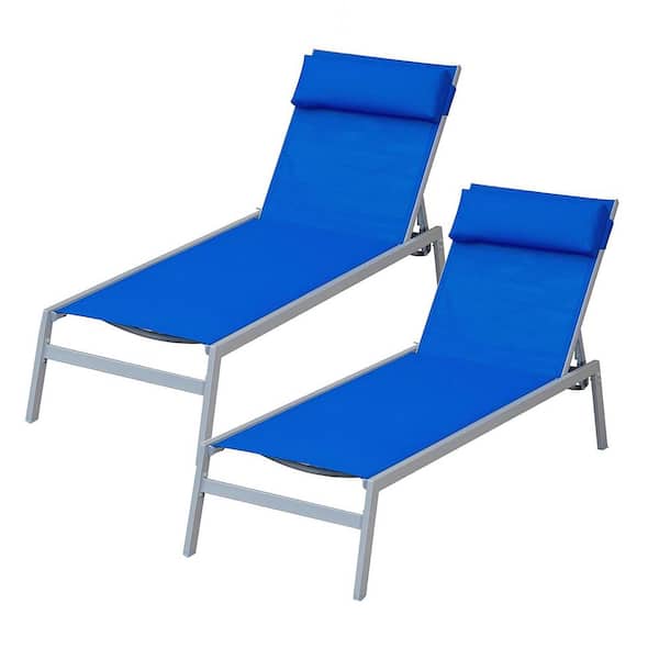Patio Chaise Lounge Steel Adjustable Pool Lounge Chairs Sunbathing ...