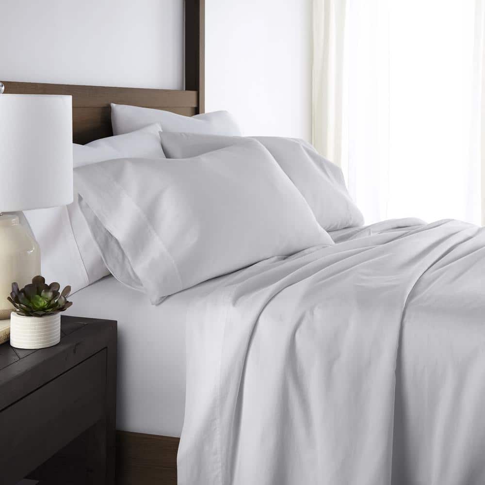 Becky Cameron 4-Piece Light Gray 300 Thread Count Solid Sheet Set in ...