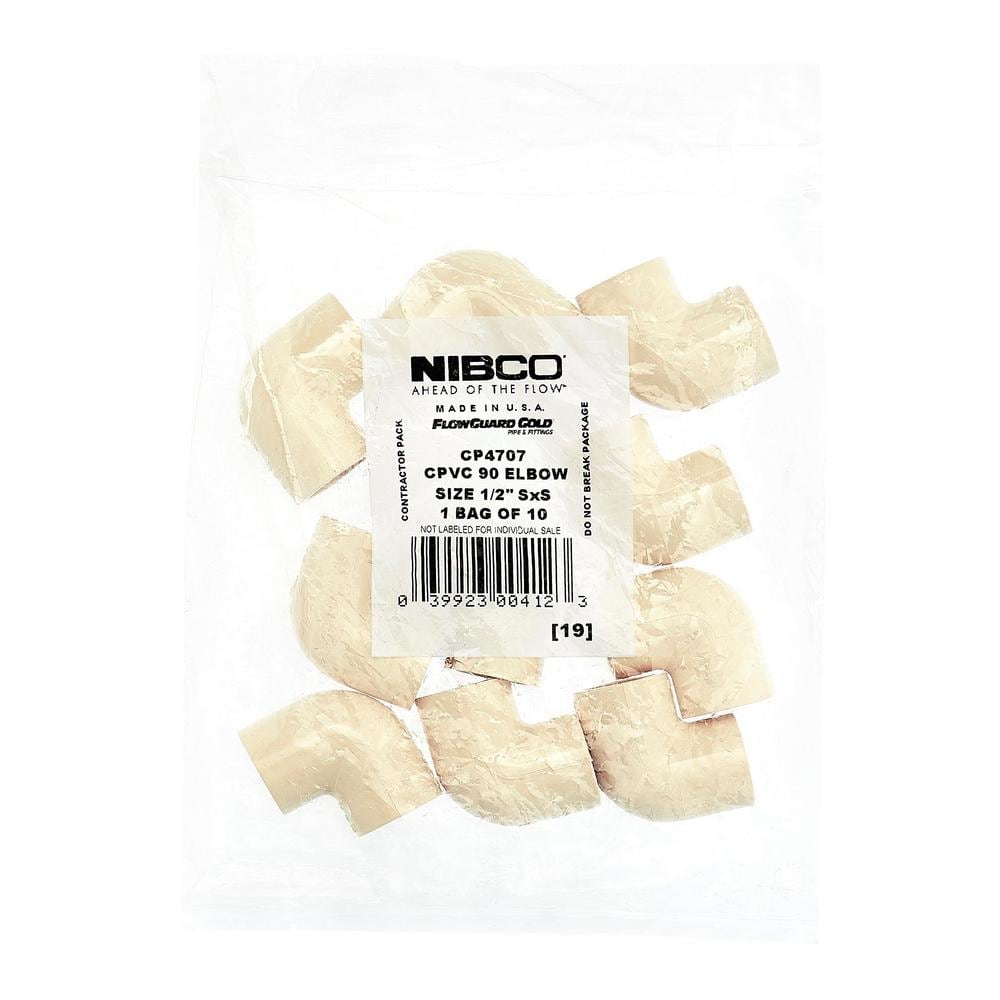 NIBCO 1/2 in. CPVC-CTS 90-Degree Slip x Slip Elbow Fitting (10-Pack ...