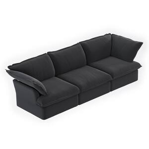 J&E Home 122.82 in. Flared Arm Linen Modern Rectangle Sofa with Pillow ...