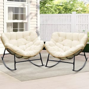 Oversized PE Wicker Double Outdoor Rocking Chair 2-Person 700 lbs ...