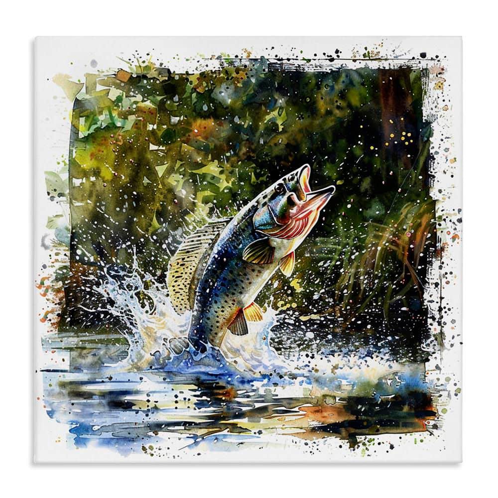 Stupell Industries Splashing Lake Bass by LSR Design Studio Unframed ...