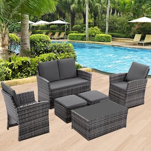 Tozey 6-Pieces Wicker Paito Conversation Set with White Cushions ...
