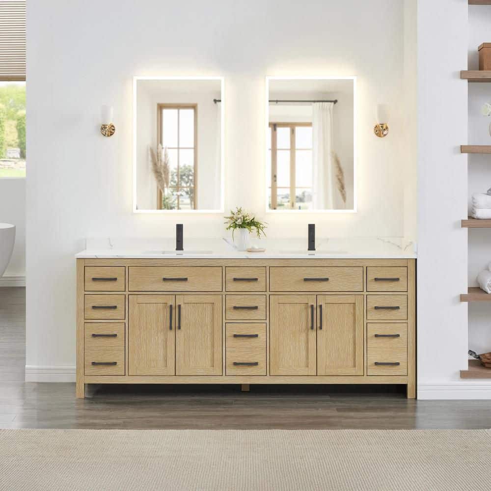 Wyndham Collection Beckett 84 in. Double Freestanding Whitewashed Oak ...