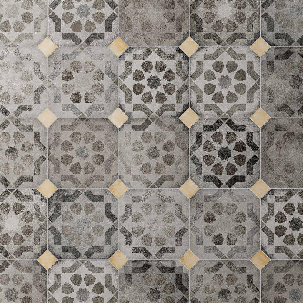 Merola Tile Laverton Octagon Deco Sombra with Taco Beige 8 in. x 8 in ...