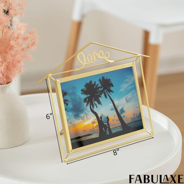 FABULAXE Decorative Gold Horizontal 6x8 Metal Floating Picture Frame ...