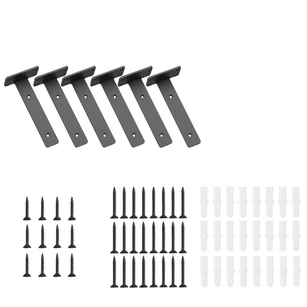 Angel Sar 6 in. Black Heavy Duty Shelf Brackets, Floating Shelf ...