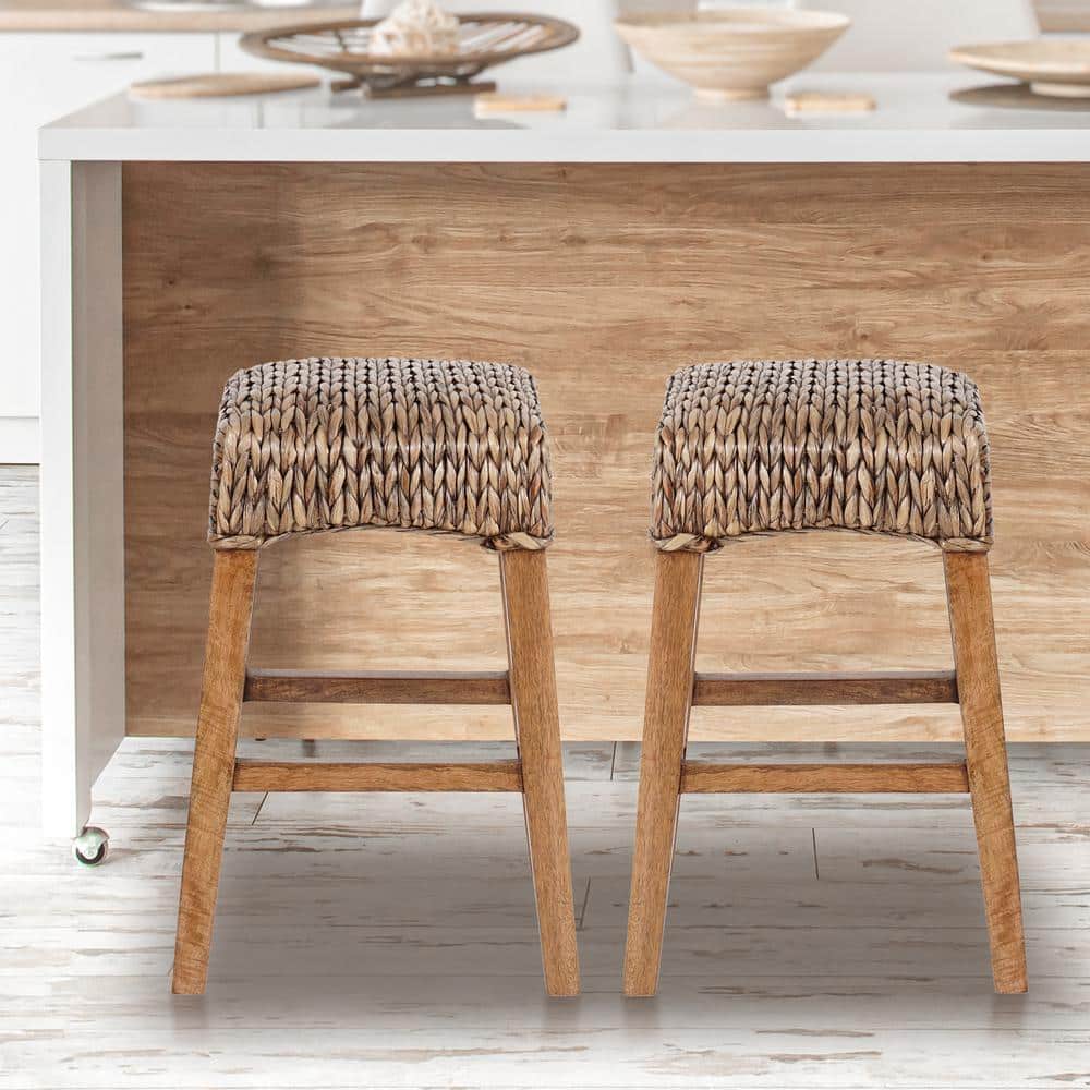 JONATHAN Y Maui 25.5 in. Rustic Bohemian Hyacinth/Wood Backless Counter ...
