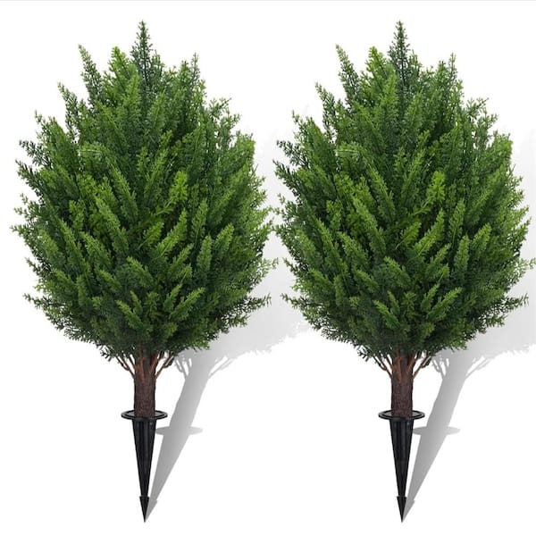 18. inch Artificial Cedar Ball Tree With Ground Spikes 2PCS PHO ...