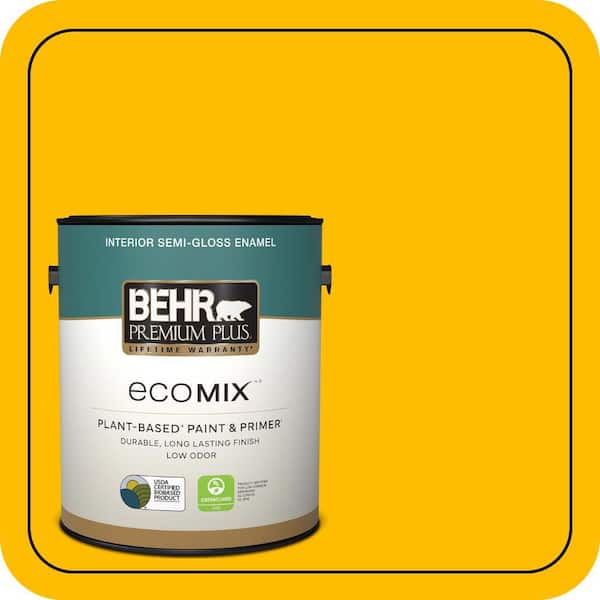 BEHR PREMIUM PLUS 1 gal. #340B-7 Empire Yellow Semi-Gloss Enamel EcoMix ...