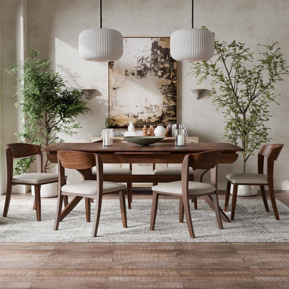 Furniture of America Shelun IV 7-Piece Rectangle Rich Walnut Wood Top Dining Table Set with ...