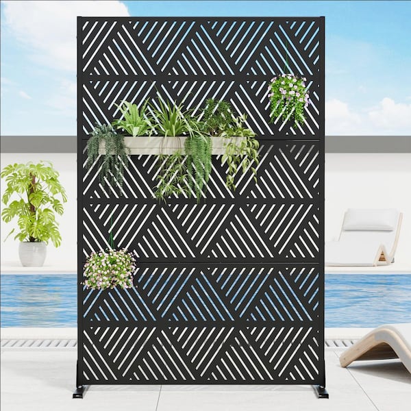 Dovelina 47 in. x 72 in. Black Metal Garden Screens Room Divider ...
