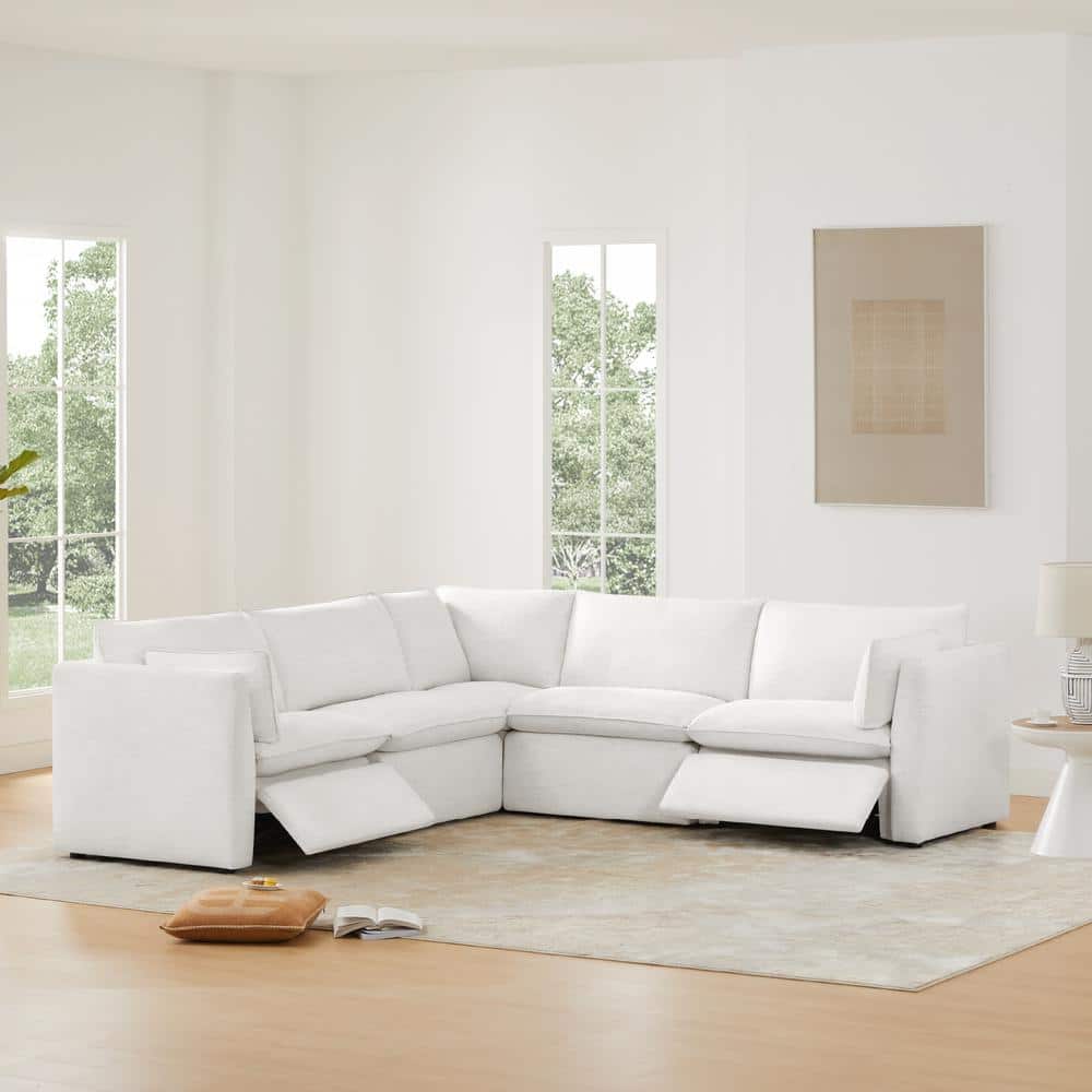 Spruce & Spring Luna 107 in. Cream 5-Piece Fabric Modern Modular Power ...